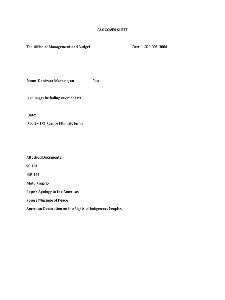 Fax Cover Sheet for SF-181 Submission | PDF