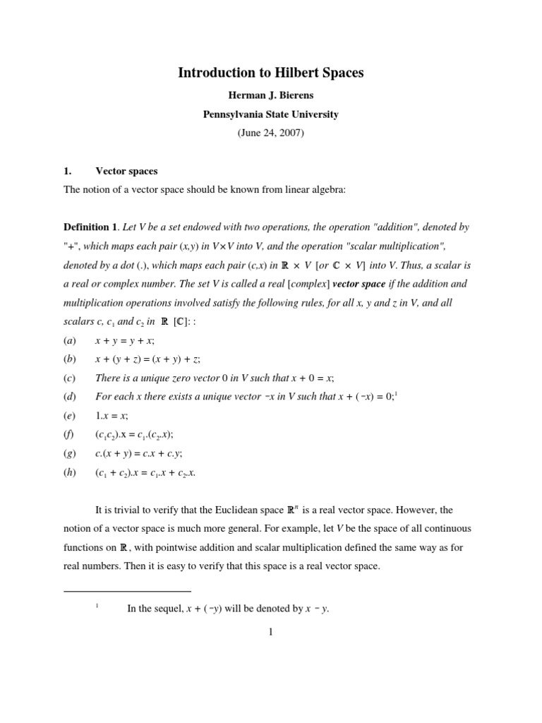 Introduction to Hilbert Spaces and Metrics | PDF