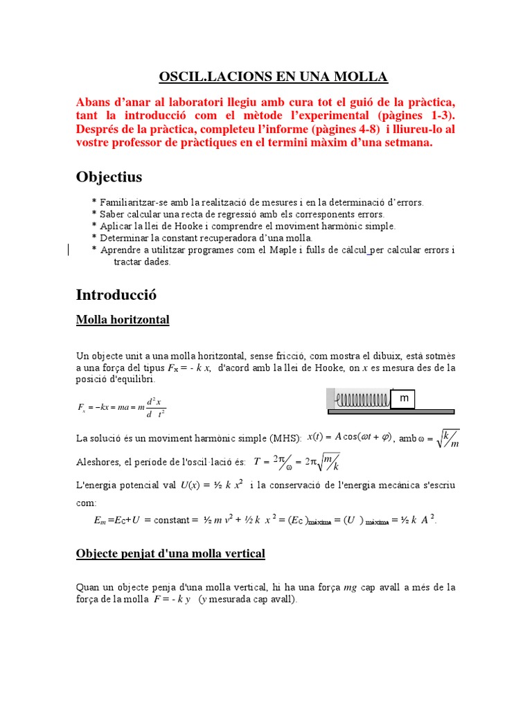 Objectius: Oscil - Lacions en Una Molla | PDF