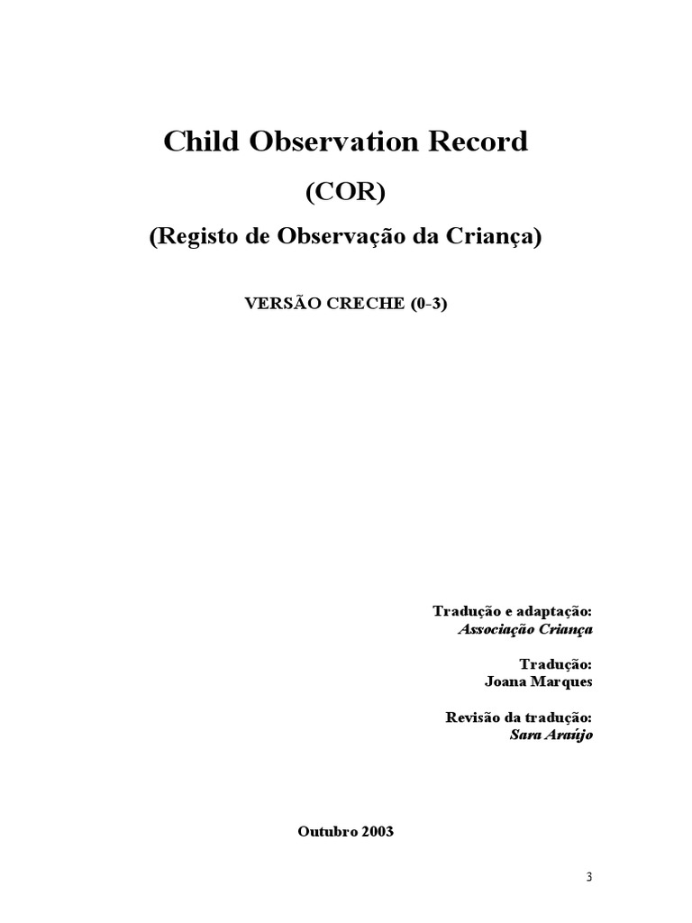 COR - Child Observation Record - Creche | PDF | Imagem mental | Emoções