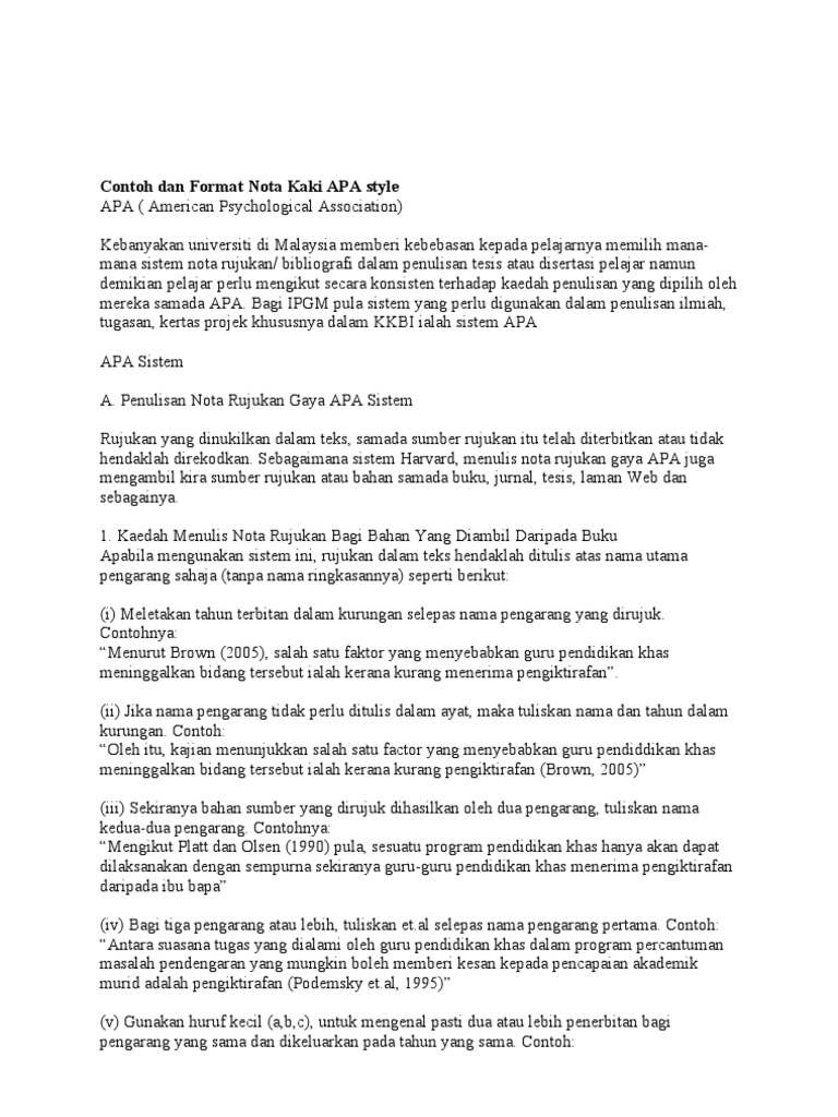 Contoh Dan Format Nota Kaki APA Style | PDF