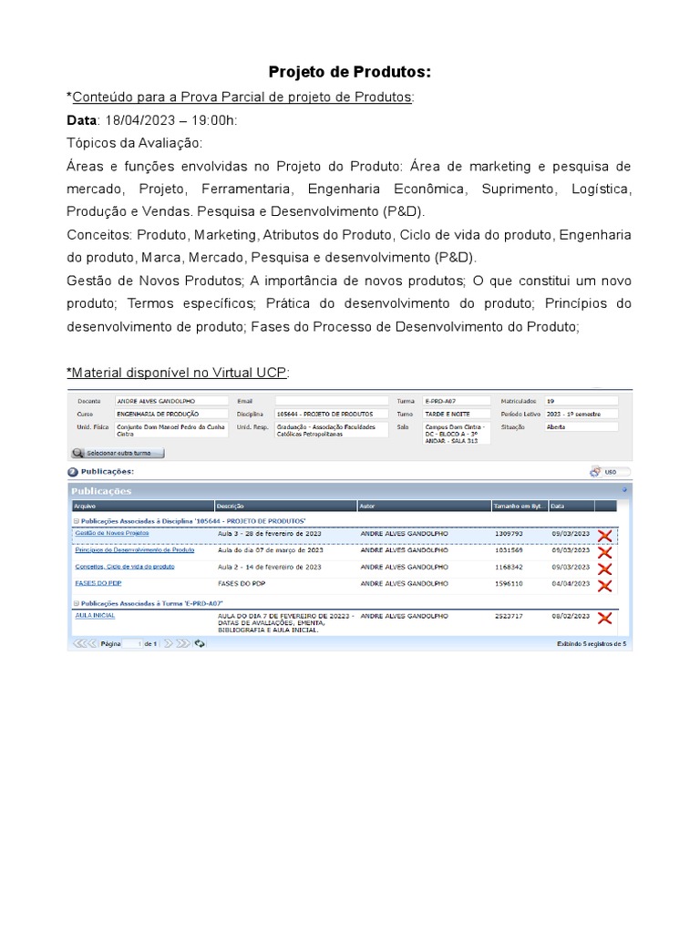 Tópicos para Prova Parcial de Projeto Do Produto - 2023 - 1 (ALUNO - 11920112) | PDF