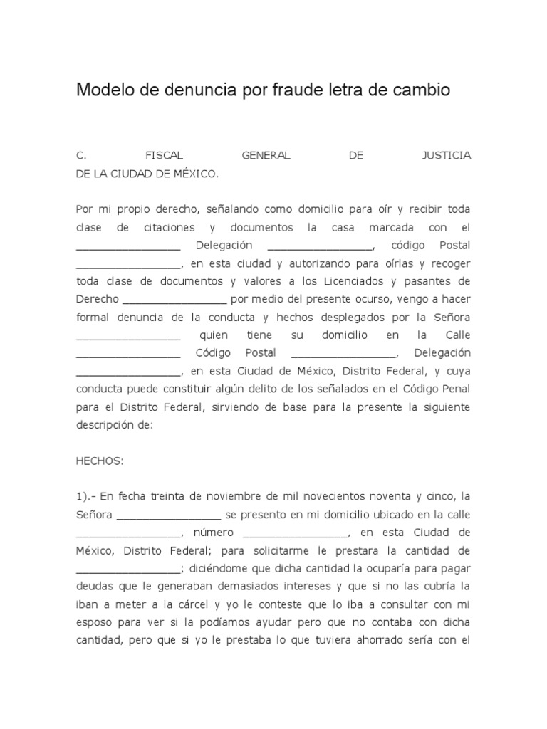 Denuncia Penal Por Fraude Con Letra de Cambio | PDF