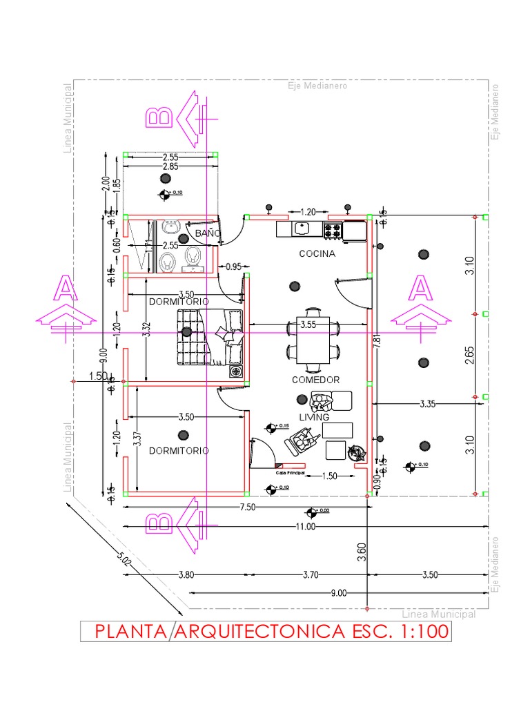 Planta Arquitectonica Esc. 1:100: Eje Medianero | PDF