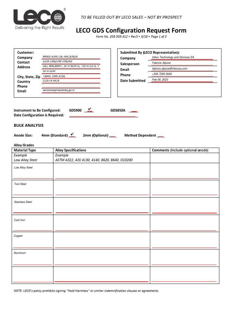 LECO GDS Configuration Request Form: To Be Filled Out by Leco Sales ...