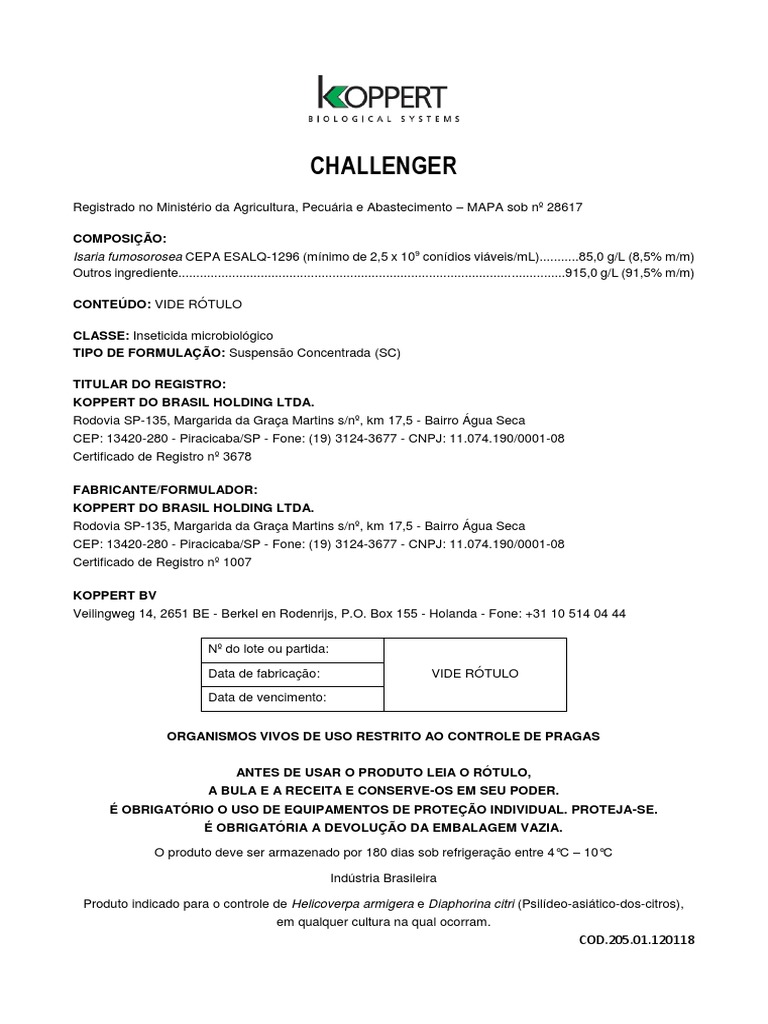 Challenger Isaria Fumosorosea CEPA ESALQ 1296 M nimo De 2 5 X 10