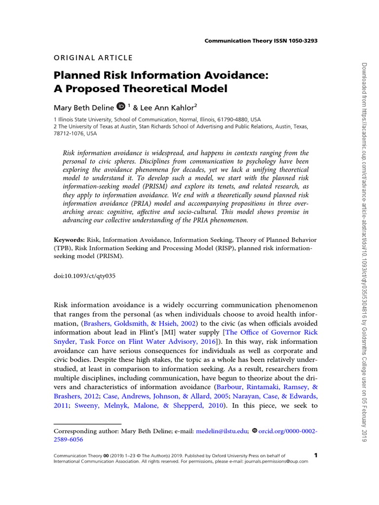 Deline & Kahlor, 2019 Planned Risk Information Avoidance | PDF