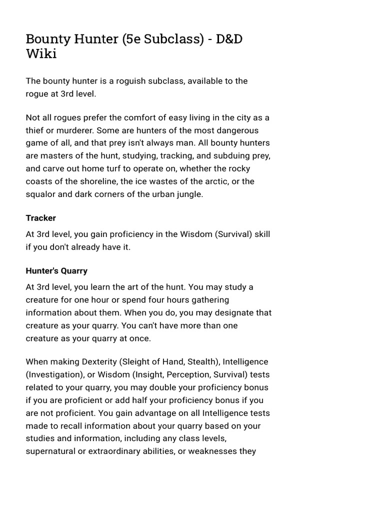 Bounty Hunter (5e Subclass) - D&D Wiki | PDF