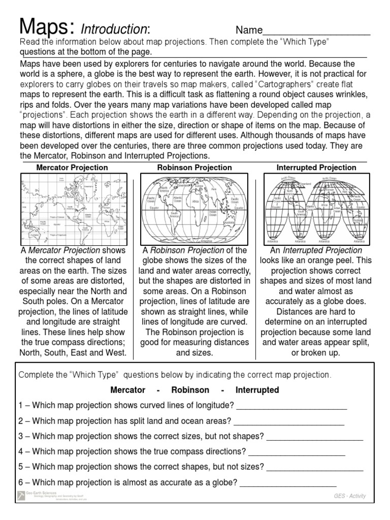 Map Projection Activity Sheet | Download Free PDF | Map | Latitude