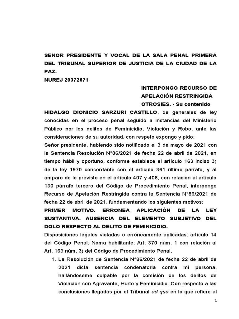 APELACION RESTRINGIDA | PDF | Evidencia (ley) | Sentencia (ley)