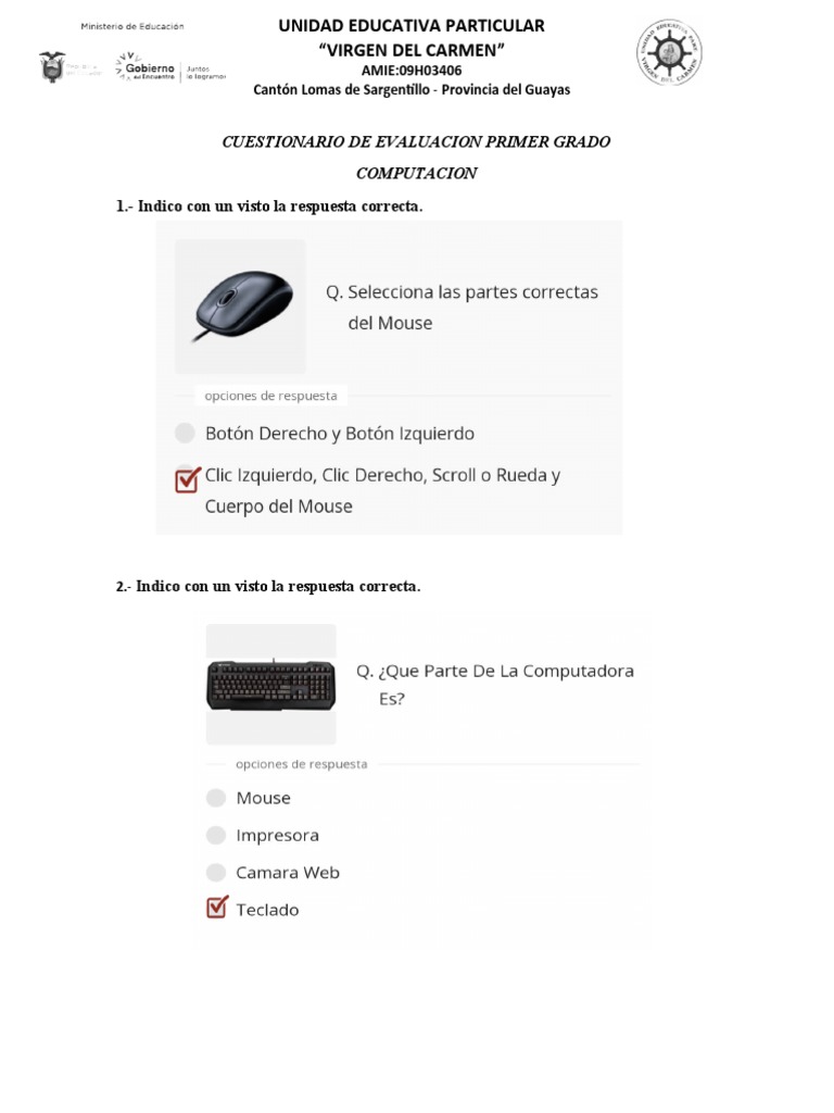 Cuestionario Computación 1er Grado | PDF
