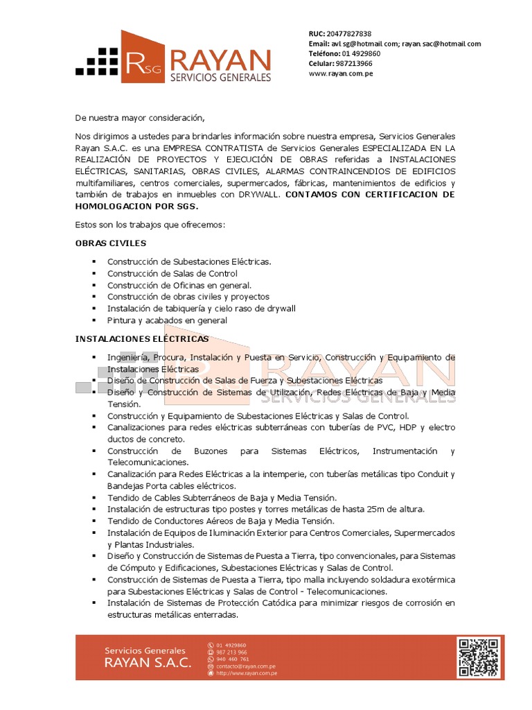 CV Rayan Servicios Generales SAC | PDF | Lima | Electricidad