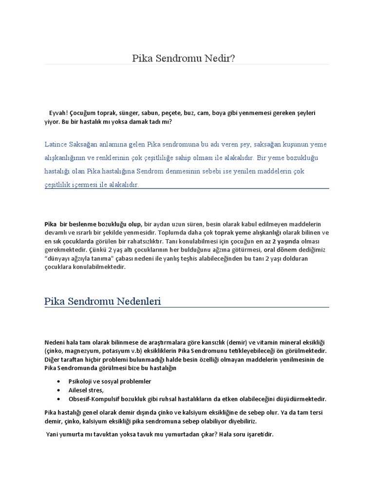 Yeme Bozukluğu Pika Nedir | PDF