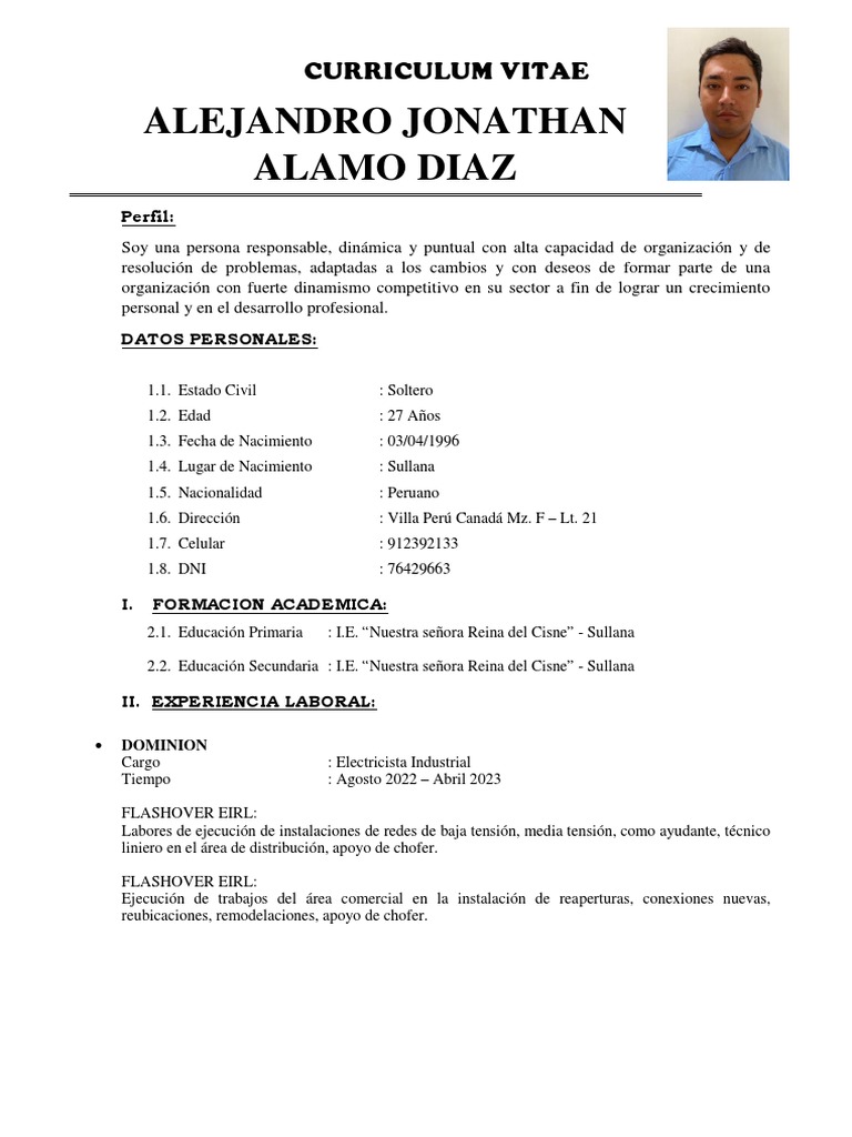 Cv. Alejandro Jonathan Alamo Diaz | PDF