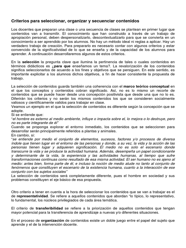 Criterios de Selección de Contenidos - PTFD | PDF | Aprendizaje | Enseñando