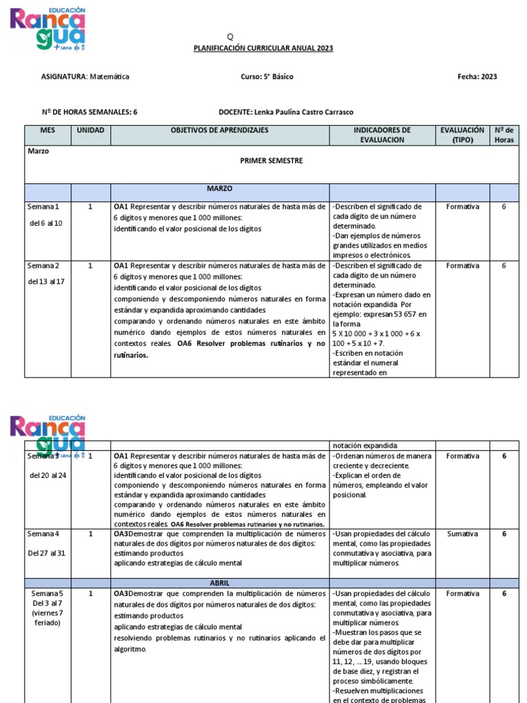 Planificacion Anual 5° | PDF