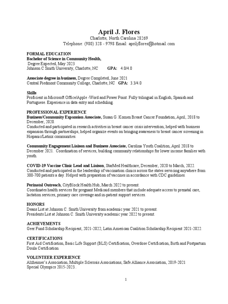 April Flores Resume 1 | Download Free PDF | Health Care | Doula
