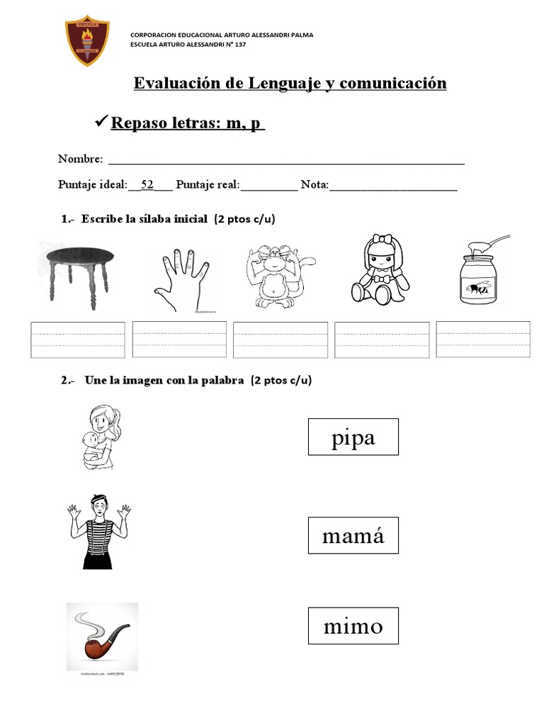 Actividades de Lenguaje: Letras M y P | PDF