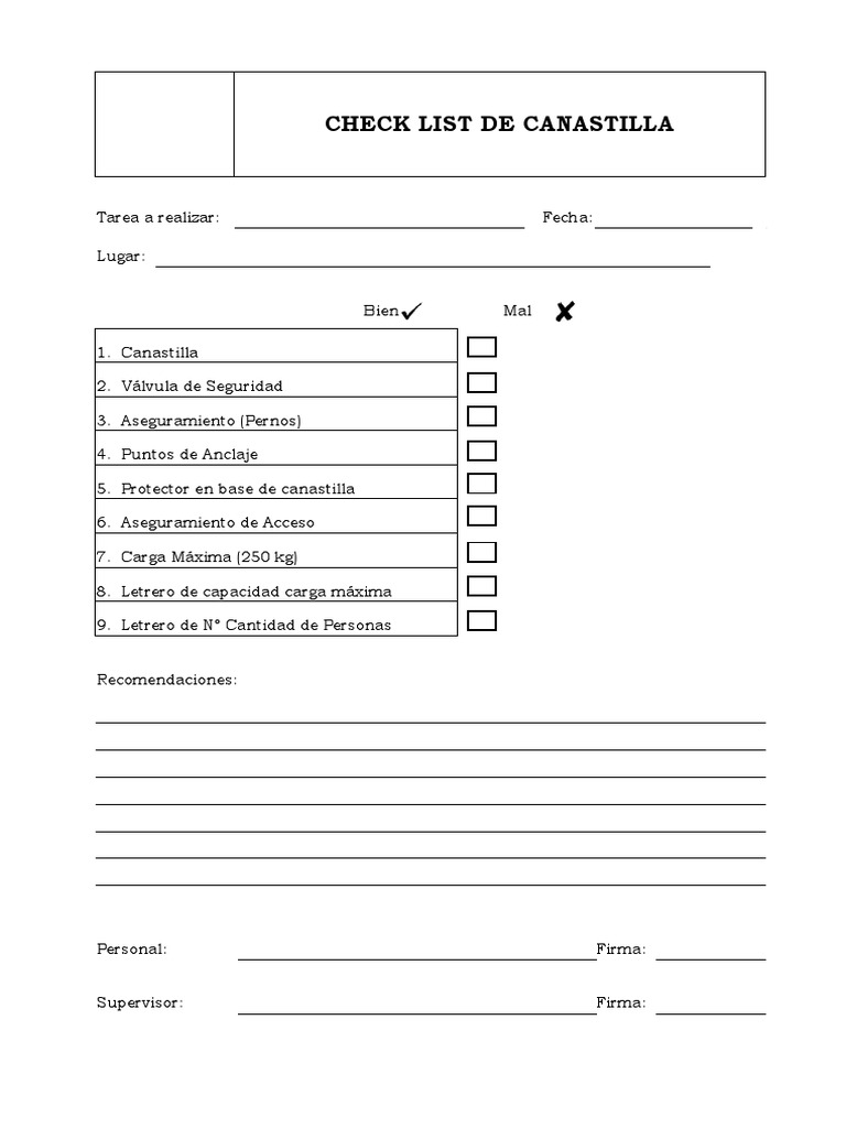 Check List Canastilla | PDF