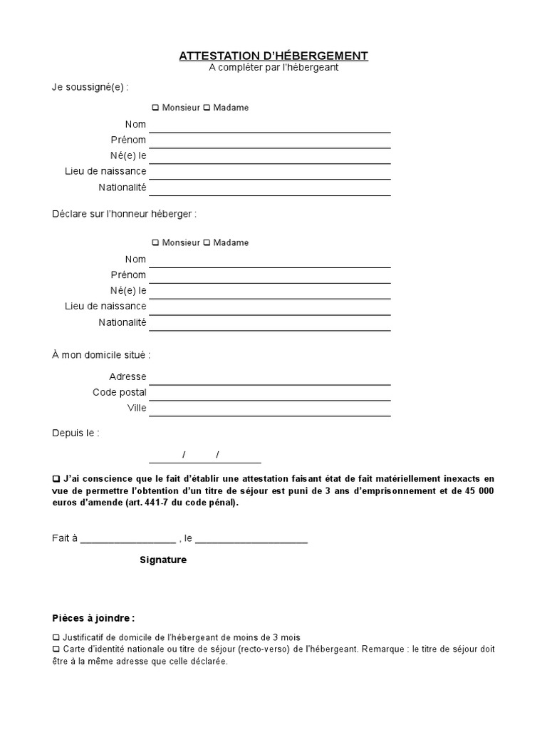 Attestation - Hebergement Vierge | PDF