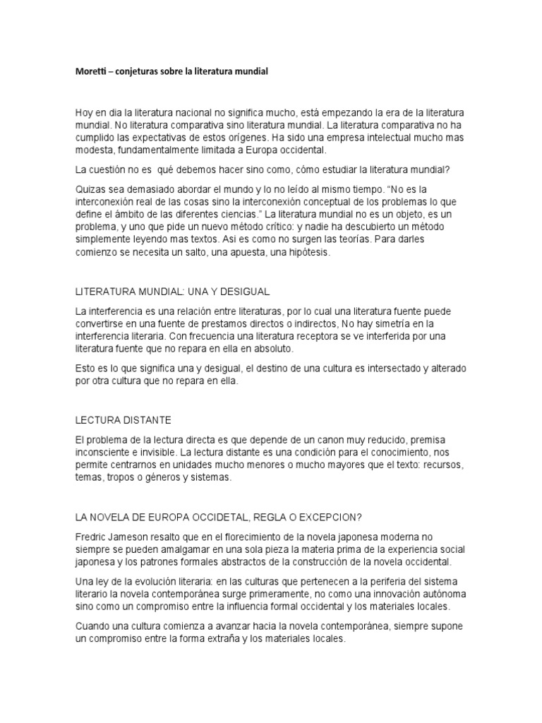 Moretti - Conjeturas Sobre La Literatura Mundial | PDF | Novelas | Olas