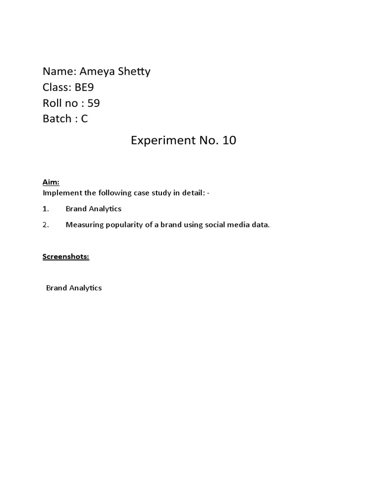 Experiment No. 10: Name: Ameya Shetty Class: BE9 Roll No: 59 Batch: C | PDF