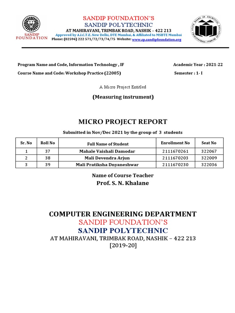 Computer Engineering Department: Micro Project Report | PDF | Electrical Engineering | Electricity
