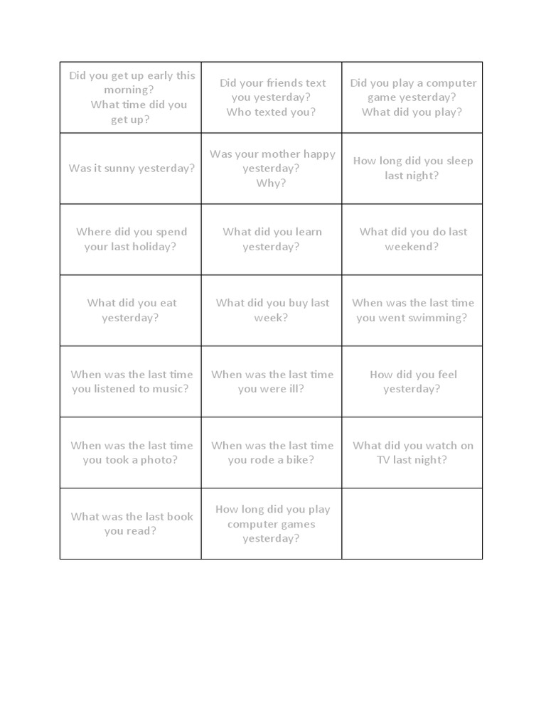 Past Simple Speaking Questions Mill Drill | PDF