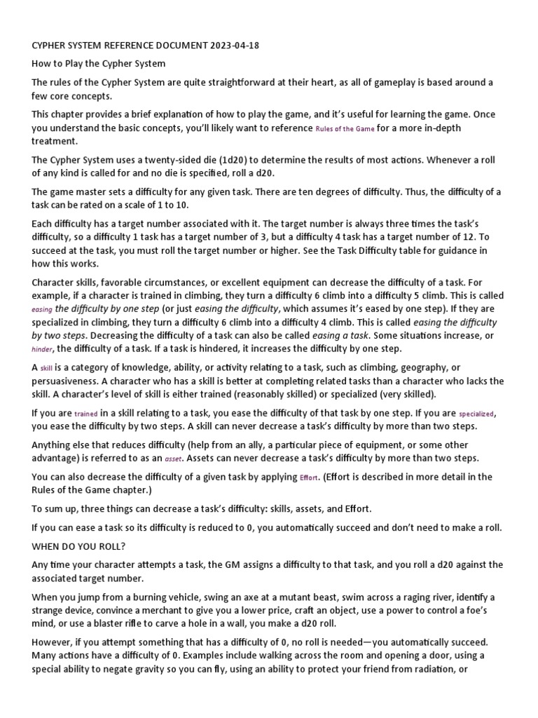 Cypher-System-Reference-Document-2023-04-18 | PDF