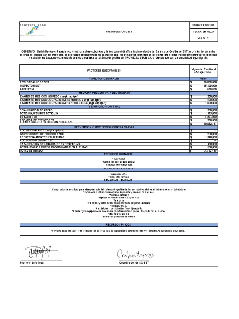 FM-SST-006 Presupuesto SG-SST | PDF FM-SST-006 Presupuesto SG-SST | PDF