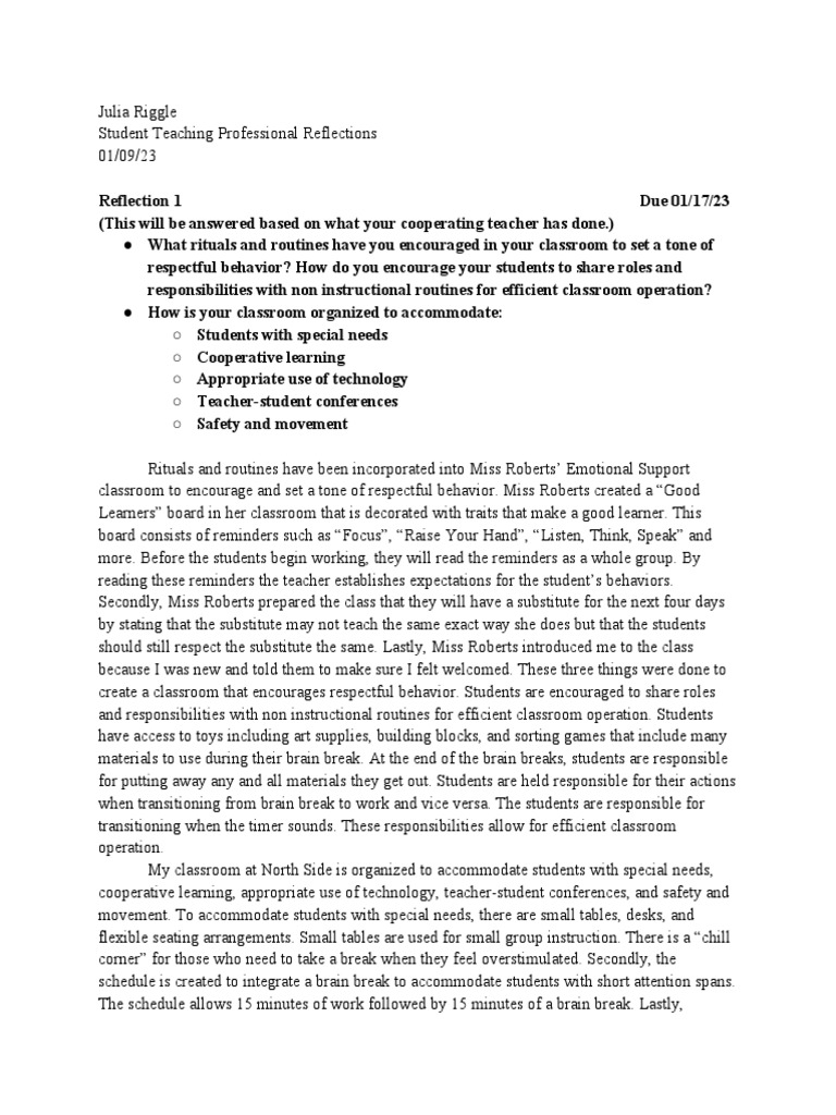 Student Teaching Professional Reflections 2023-2 | PDF | Lesson Plan ...