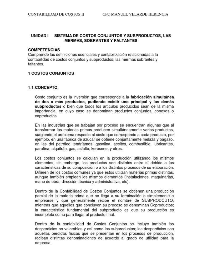 Unidad 1 Contabilidad de Costos Ii MVH | PDF | Residuos | Costo