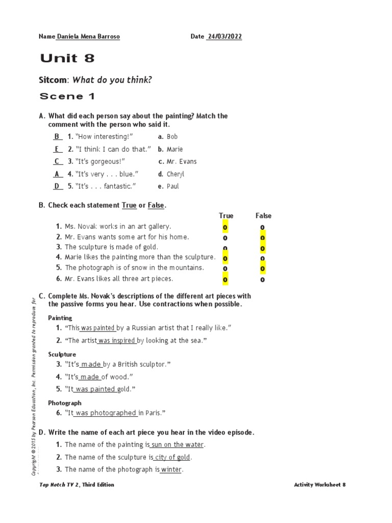 UNIT 08 TV Activity Worksheets-Daniela | PDF