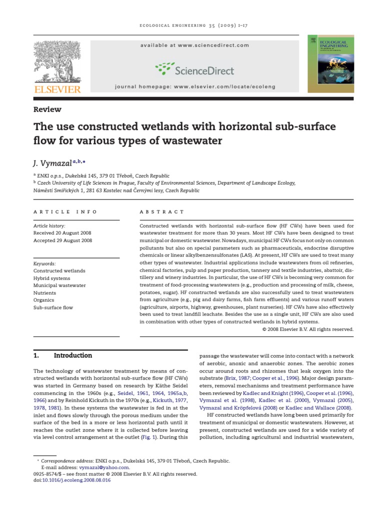 The Use Constructed Wetlands With Horizontal Sub-Surface Ow For Various ...