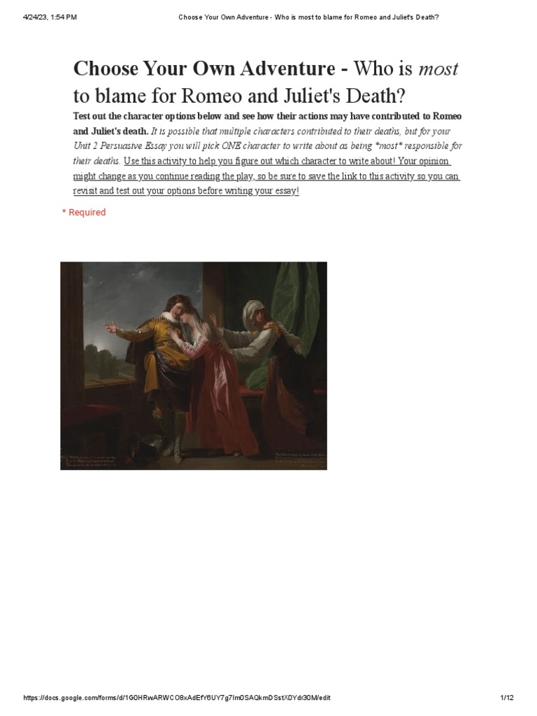 Choose Your Own Adventure - Who Is To Blame For Romeo and Juliets Death ...
