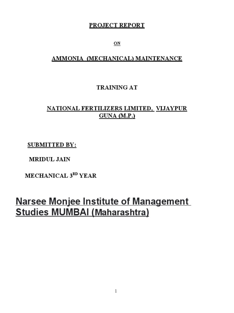Project - Report - On - Ammonia - Mechanical by Mridul Jain | PDF | Pump | Reliability Engineering