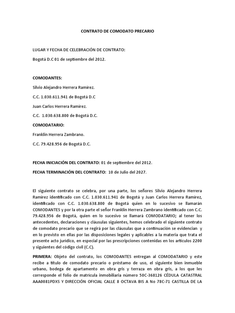 Contrato de Comodato Precario | PDF