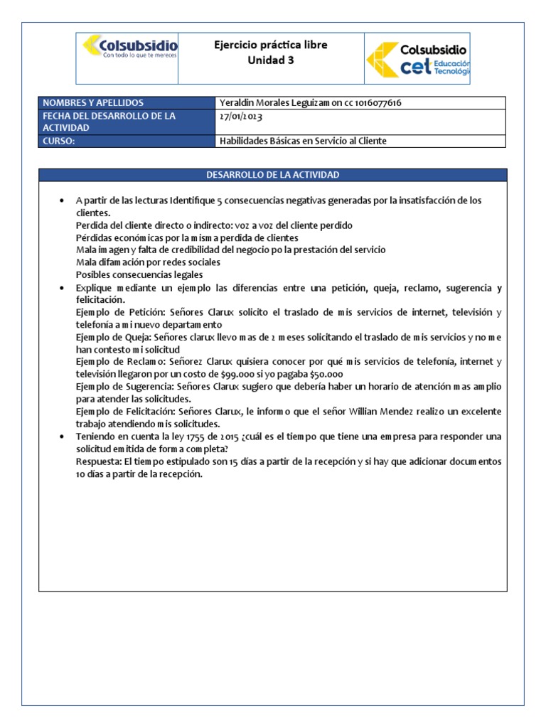 Ejercicio Unidad 3 | PDF