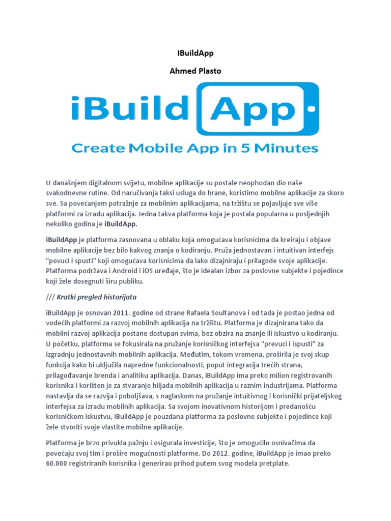 Ibuildapp Ahmed Plasto: Ibuildapp Je Platforma Zasnovana U Oblaku Koja Omogućava Korisnicima Da ...