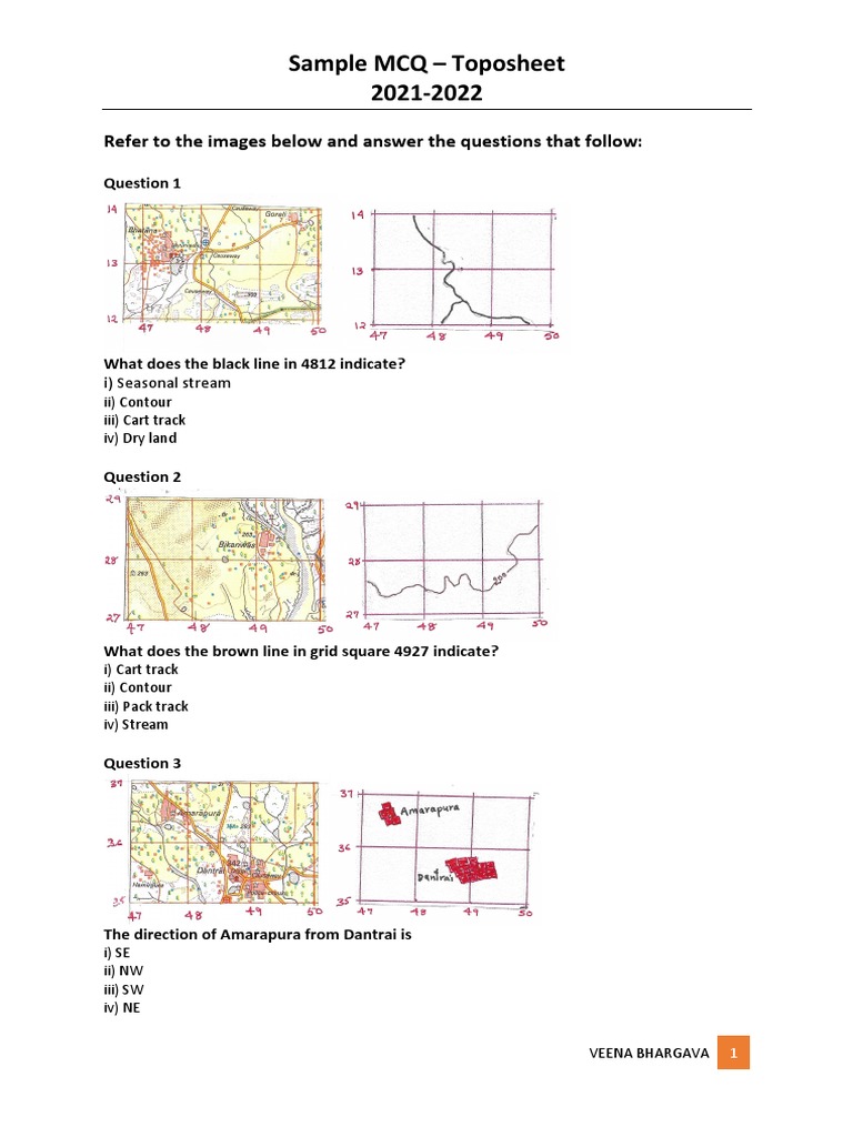Sample MCQ - Toposheet 2021-2022: Refer To The Images Below and Answer ...
