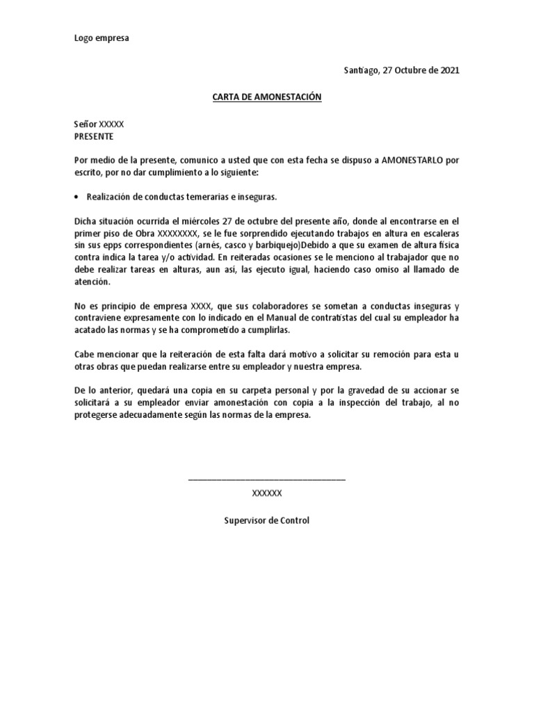 CARTA AMONESTACION Ejemplo | PDF CARTA AMONESTACION Ejemplo | PDF