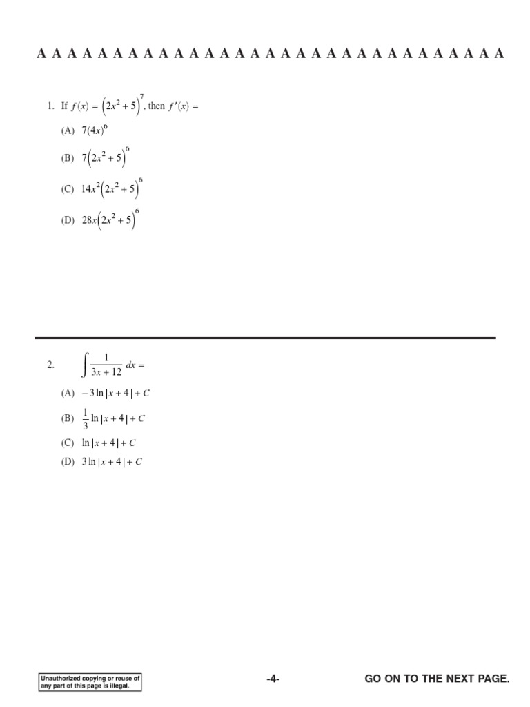 Ab Calc 2017 MCQ | PDF | Function (Mathematics) | Derivative