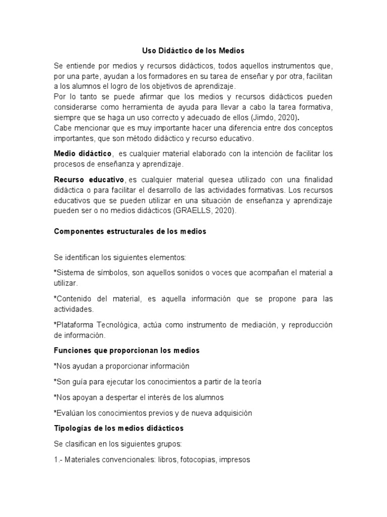 Uso Didáctico de Los Medios | PDF | Enseñando | Aprendizaje