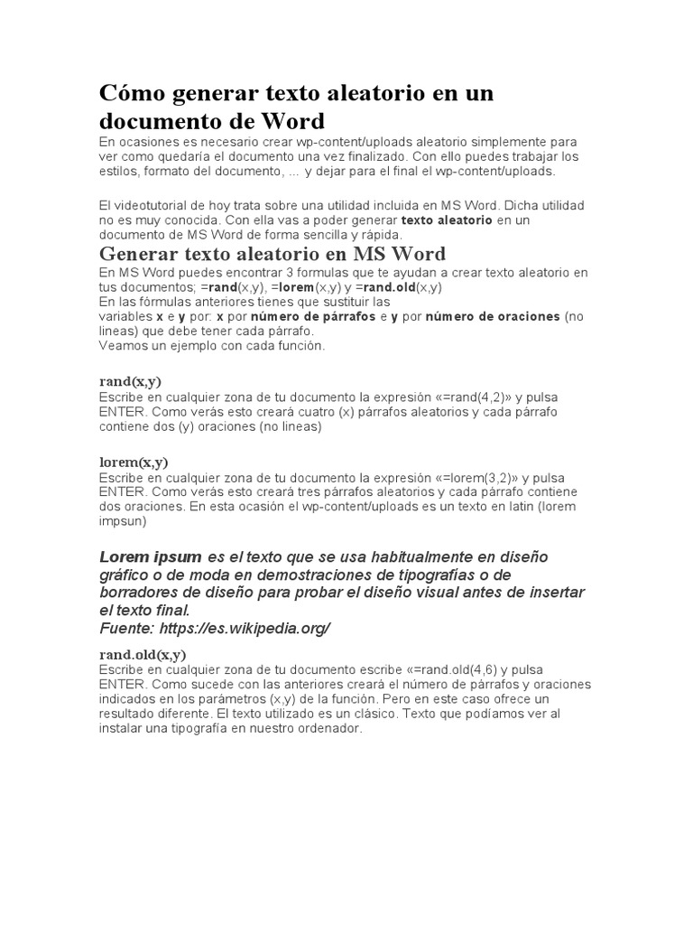 Cómo Generar Texto Aleatorio en Un Documento de Word | PDF