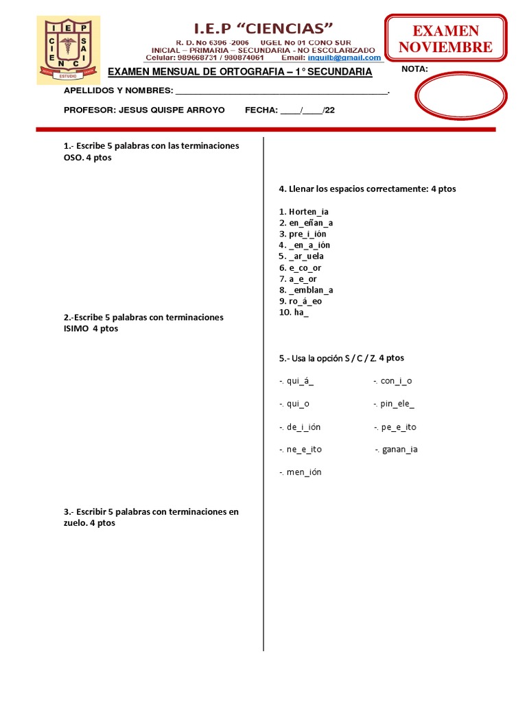 0rtografia 1ro Secundaria | PDF