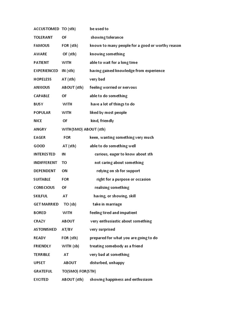 Adjective+preposition 2 | PDF | Feeling