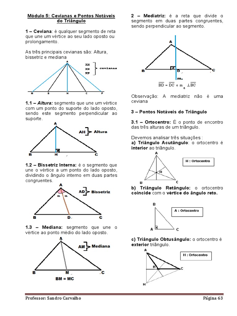 Cevianas e Pontos Notáveis do Triângulo | PDF | Triângulo | Geometria ...