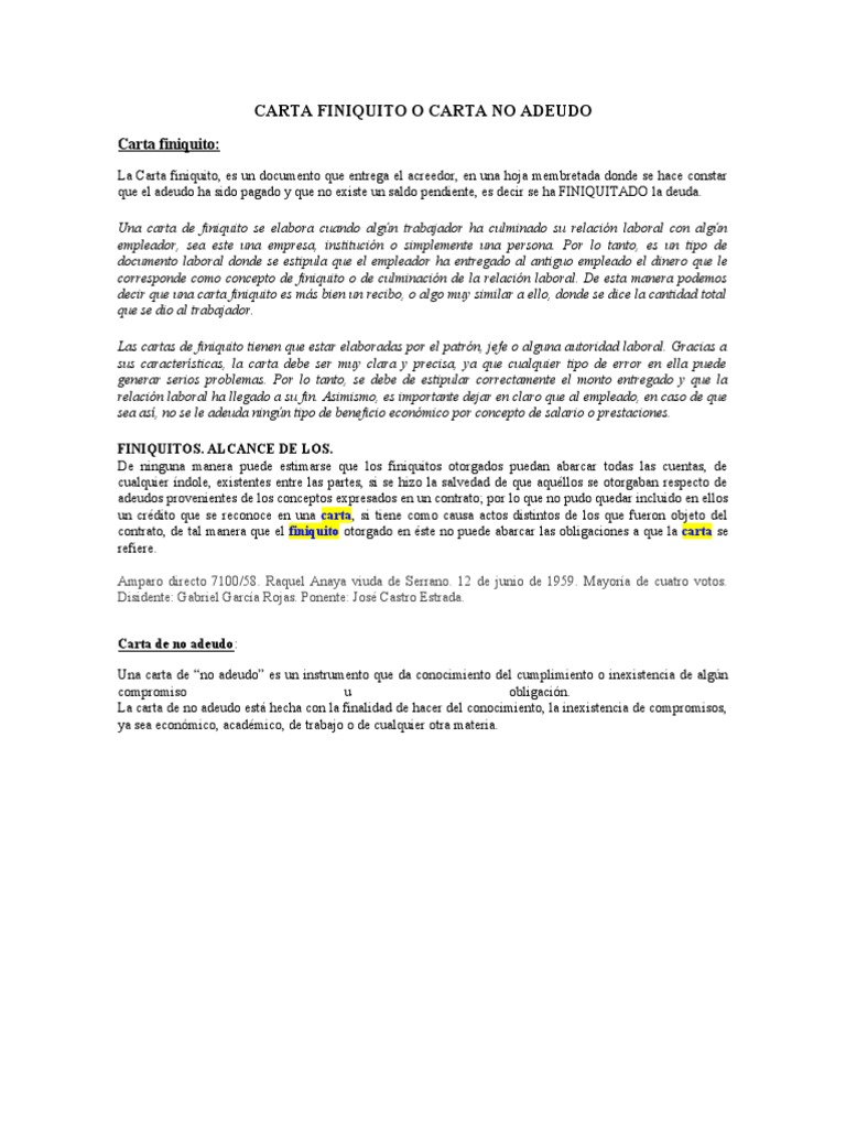 Carta Finiquito o Carta No Adeudo | PDF