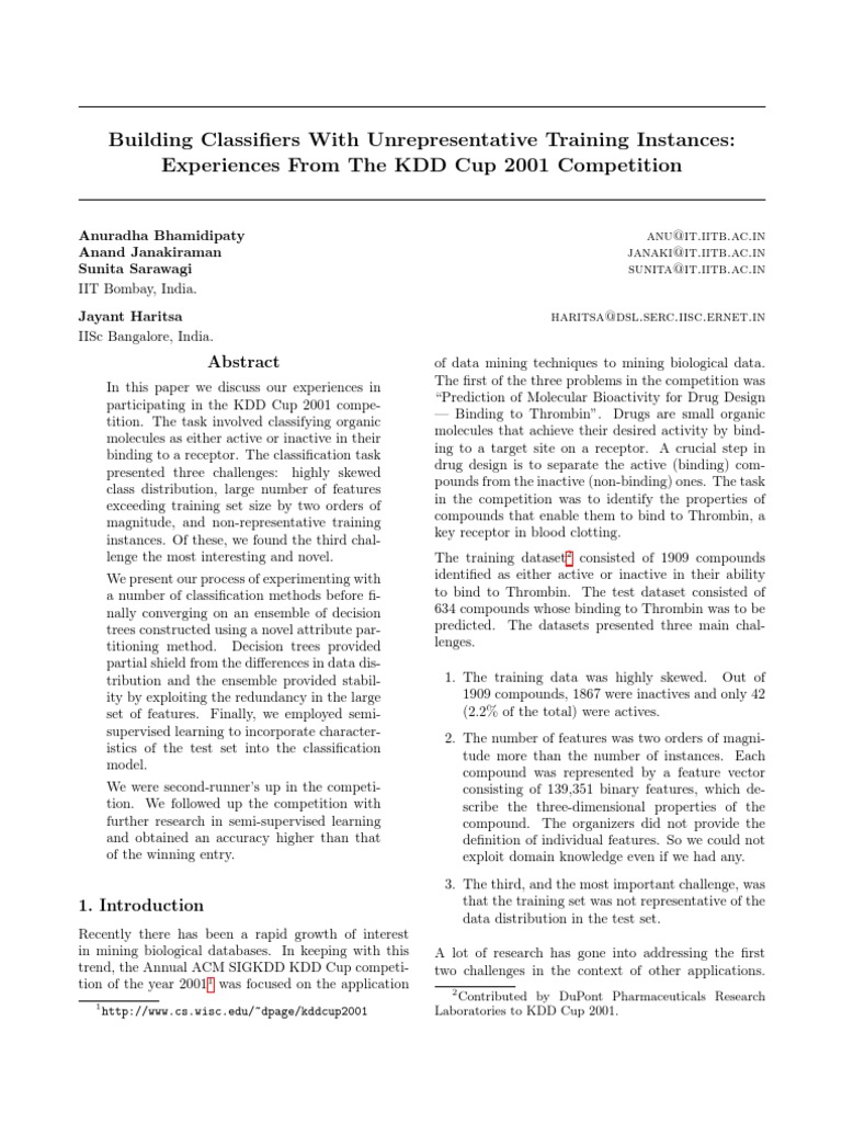 Building Classifiers With Unrepresentative Training Instances ...