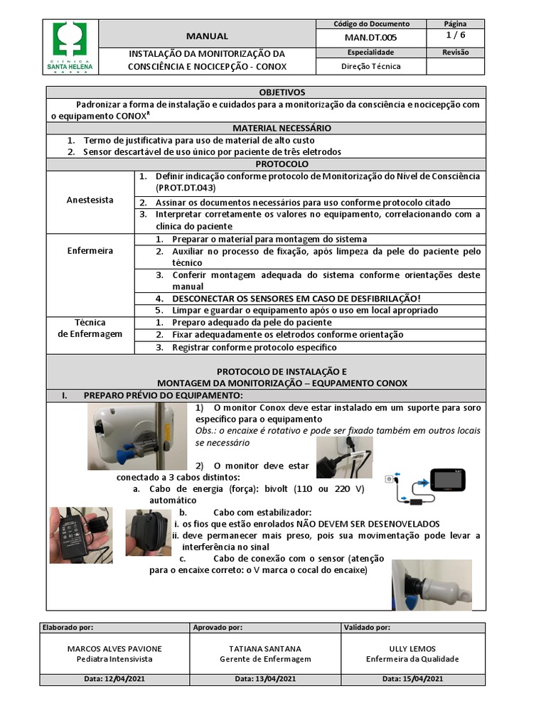 Instalação Da Monitorização Da Consciênca e Nocicepção - Conox | PDF ...